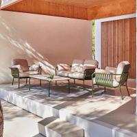 China Garden Sofa And Coffee Table Set With Teak Armrest And Metal Frame for sale