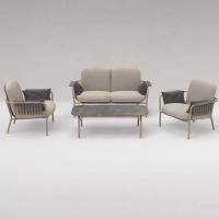 China Garden Sofa And Coffee Table Set With Teak Armrest And Metal Frame for sale