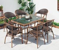 China Glass Top PE Rattan Garden Dining Table And Chairs 5pcs Sets for sale