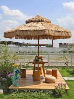 China Sun Protected Parasol Artificial Straw Double Top Patio Tiki Thatch Umbrellas for sale