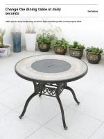 China Balcony Dining Wooden Board Courtyard Table And Cast Aluminium Chairs for sale