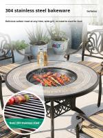 China Balcony Dining Wooden Board Courtyard Table And Cast Aluminium Chairs for sale