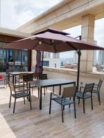 China Contemporary Plastic Wood Table Top Metal Aluminum Dining Set for 4 Seats for sale