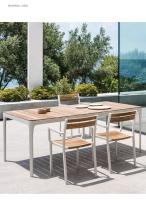 China Waterproof UV Resistant Modern Outdoor Dining Set Plastic Wood Table And Handmade Wicker Chairs for sale