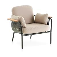 China Garden Sofa And Coffee Table Set With Teak Armrest And Metal Frame for sale