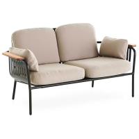 China Garden Sofa And Coffee Table Set With Teak Armrest And Metal Frame for sale