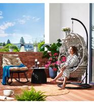 China Olefin High Elastic Cushion Wicker And Metal Patio Egg Chair For Leisure Sleep for sale
