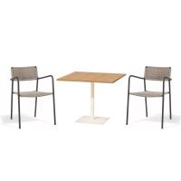 China OEM Teak Wood Garden Dining Table And Alumiunm / Rattan Chair Sets For 6 for sale
