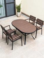 China 4 Seat Plastic Wood Outdoor Dining Sets For Tea Break / Coffee Time for sale