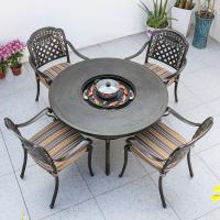 China Outdoor Garden Courtyard Round Dining Cast Aluminum Patio Table And Chairs Set for sale
