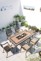 China Tile Pattern Patio Dining Set Rectangel Picnic Table With Fire Pit for sale