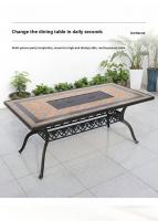 China Tile Pattern Patio Dining Set Rectangel Picnic Table With Fire Pit for sale