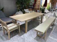 China Nordic Modern Round And Rectangle Teak Outdoor Dining Table And Chairs For 10 Person for sale
