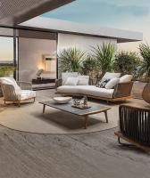 China Modern New Design PL Ribbon Woven Aluminum Frame Hotel Villa Sofa And Table Set for sale