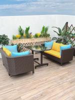 China Restaurant Outdoor Light Luxury PE Rattan Sofa Set Patio Waterproof Metal Furniture for sale
