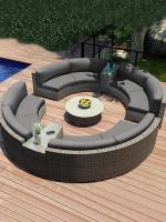 China Popular Modern Garden Hotel Courtyard PE Rattan Curved  Diameter 3M Sofa Set for sale