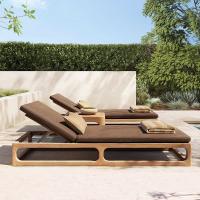 China Customized Luxury Pool Teak Wood Lounge Chair With 5 Gears Backrest Adjustment Lesiure Bed for sale