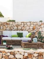 China Nordic Patio Courtyard PE Rattan Aluminum Sofa And Table Set With Waterproof Polyester Fabric for sale