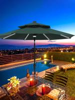 China Resort Sunshade Umbrella White LED Light Centre Pole Circular Rotatable Parasol for sale