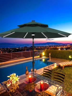 China Resort Sunshade Umbrella White LED Light Centre Pole Circular Rotatable Parasol for sale