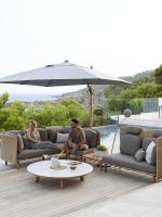 China Hand Knitted Outdoor Teak Furniture Villa Hotel Garden PE Rattan Sofa And Table Set for sale