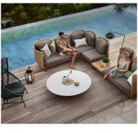 China Hand Knitted Outdoor Teak Furniture Villa Hotel Garden PE Rattan Sofa And Table Set for sale
