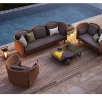 China Hand Knitted Outdoor Teak Furniture Villa Hotel Garden PE Rattan Sofa And Table Set for sale