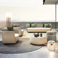 China Restaurant Outdoor Light Luxury PE Rattan Sofa Set Patio Waterproof Metal Furniture for sale