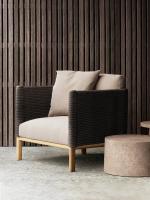 China Exquisite Design Courtyard Garden Hotel Teak Wood Aluminum Sofa Set Outdoor Furniture for sale