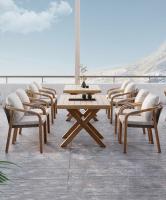 China Pastoral Style Teak Wood Table And Chair Luxury Woven Rope Outdoor Furniture For Garden for sale