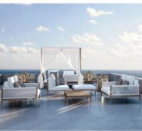 China Outdoor Hotel Teak Table And Sofa Set Woven Rope Sofa For Garden Furniture for sale