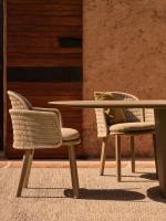 China Pastoral Style Teak Wood Table And Chair Luxury Woven Rope Outdoor Furniture For Garden for sale
