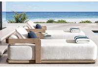 China Solid Teak Wood Garden Sofa Set Outdoor Lounge Bed With High Rebound Sponge Cushion for sale