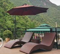 China Eco Friendly Beach Swimming Pool PE Rattan S Shaped Lying Bed Lounge Leisure Chair Table for sale