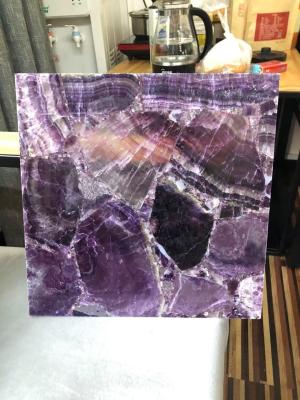 China Purple Crystal Agate Quartz Porcelain Glazed Marble Tile Translucent Stone Slabs For Illuminated Flooring for sale