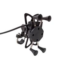 China 5V 2.5A Handlebar X Claw Motorcycle Phone Mount Stand Black Color for sale