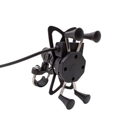 China 5V 2.5A Handlebar X Claw Motorcycle Phone Mount Stand Black Color for sale