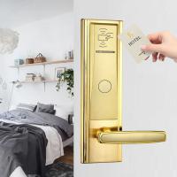 China Gold 280mm Keyless Entry Door Lock 6V Guesthouse Rfid Card Door Lock for sale