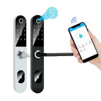 China Aluminum Sliding Door Smart Lock European Standard 5 In 1 Keyless Fingerprint Door Lock for sale