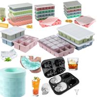China Silicone Ice Cube Trays,Large Size Silicone Ice Cube Molds with Leak Proof Removable Lid Square Ice Cube Tray And BPA Free for Cocktail,Whiskey, Stackable Flexible Ice for sale
