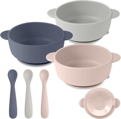 China Silicone Bowls with Suction for Toddlers Non-Slip Baby Feeding Bowls with Lids for sale