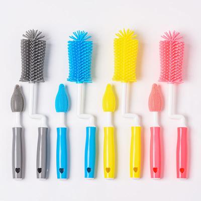 China Factory Wholesale Silicone Baby Bottle Brush Set | Infant Bottle & Straw Cleaning Brush with Straw Brush OEM ODM for sale