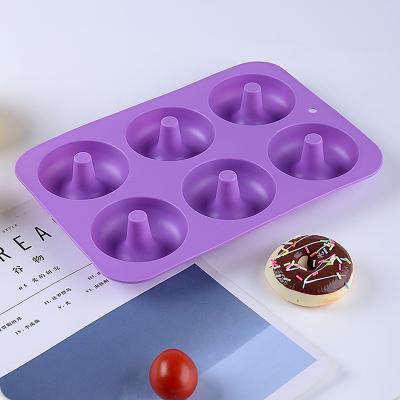 China Factory Wholesale Silicone 6-Piece Circular Doughnut Molds, Food-Grade High-Temperature Resistant, DIY Oven Baking Cake Molds for sale