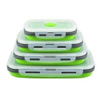 China Factory Wholesale 4-Piece Silicone Lunch Box Set, Outdoor Portable Folding Lunch Box, Microwave Compatible Silicone Food Storage Box for sale