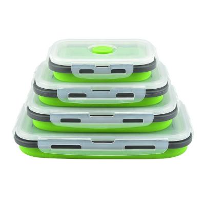China Factory Wholesale 4-Piece Silicone Lunch Box Set, Outdoor Portable Folding Lunch Box, Microwave Compatible Silicone Food Storage Box for sale