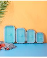 China Factory Wholesale 4-Piece Silicone Lunch Box Set, Outdoor Portable Folding Lunch Box, Microwave Compatible Silicone Food Storage Box for sale