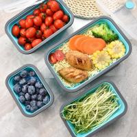 China Factory Wholesale 4-Piece Silicone Lunch Box Set, Outdoor Portable Folding Lunch Box, Microwave Compatible Silicone Food Storage Box for sale