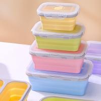 China Factory Wholesale 4-Piece Silicone Lunch Box Set, Outdoor Portable Folding Lunch Box, Microwave Compatible Silicone Food Storage Box for sale