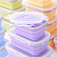 China Factory Wholesale 4-Piece Silicone Lunch Box Set, Outdoor Portable Folding Lunch Box, Microwave Compatible Silicone Food Storage Box for sale