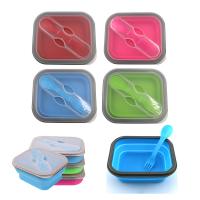 China Factory Wholesale Silicone Folding Lunch Box, Children's Lunch Box with Spoon, Microwave Oven Heating Square Sealed Preservation Box for sale